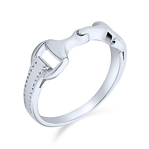 Personalize Cowgirl Equestrian Lover Double Horse Snaffle Bit Band Ring Western Jewelry For Women Teen .925 Sterling Silver Customizable