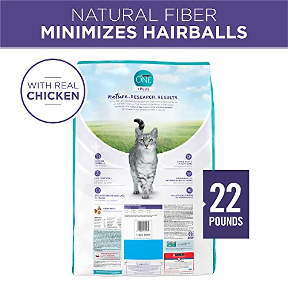 Purina ONE Natural Cat Food for Hairball Control, +PLUS Hairball Formula - 22 lb. Bag