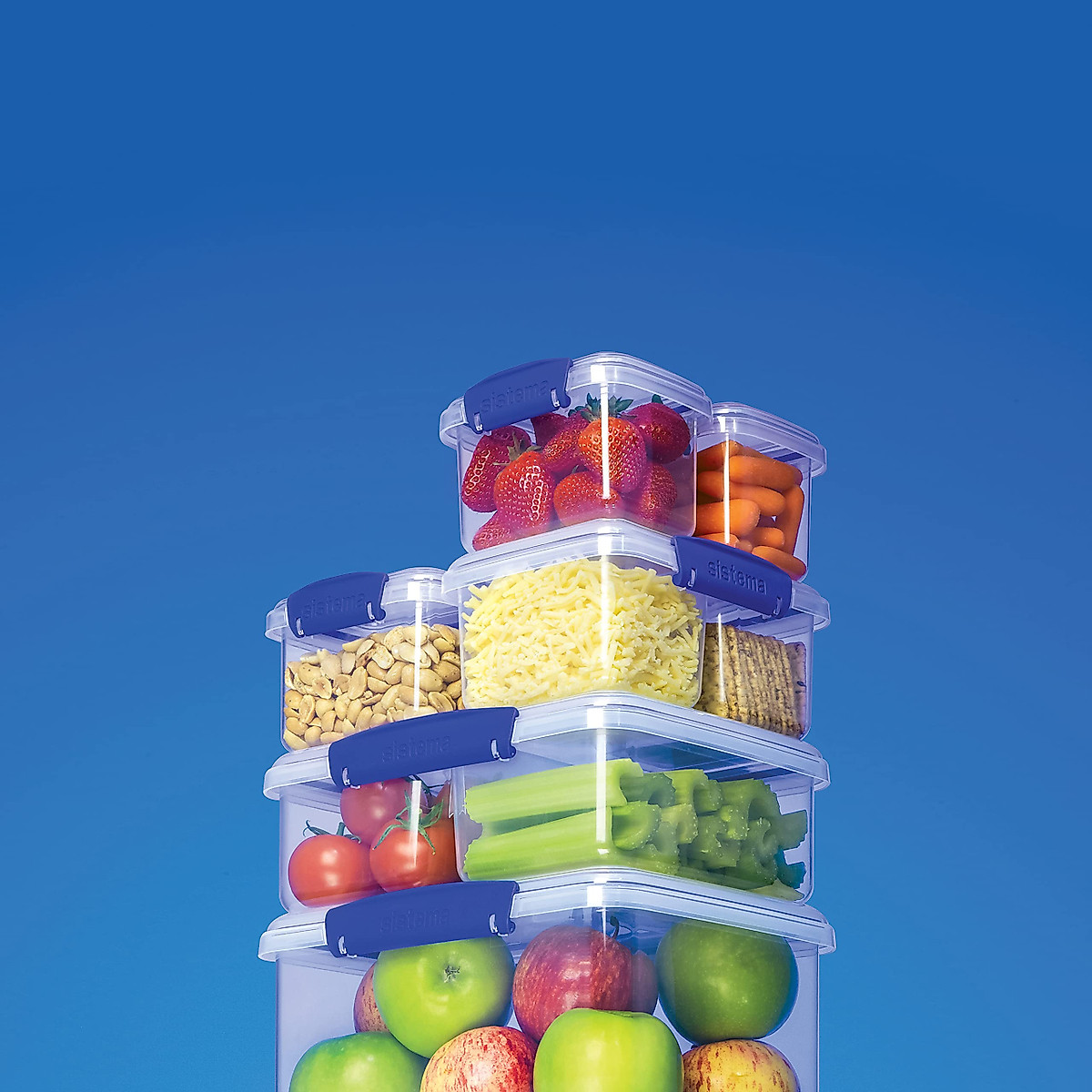 Sistema KLIP IT Rectangular Collection Food Storage Container, 33.8 oz./1.0 L, Clear/Blue, 3 Count