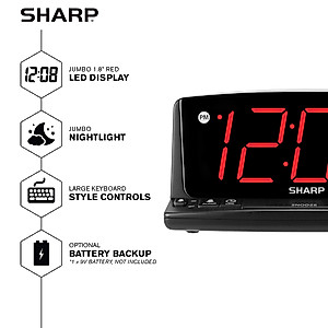 SHARP LED Digital Alarm Clock – Simple Operation - Easy to See Large Numbers, Built in Night Light, Loud Beep Alarm with Snooze, Bright Big Red Digit Display