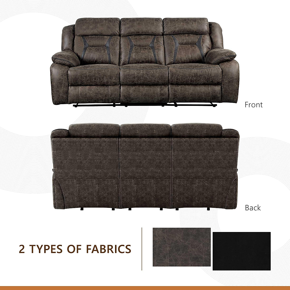 Homelegance Reclining Couch, Polished Microfiber Manual Double Recliner Sofa, Dark Brown
