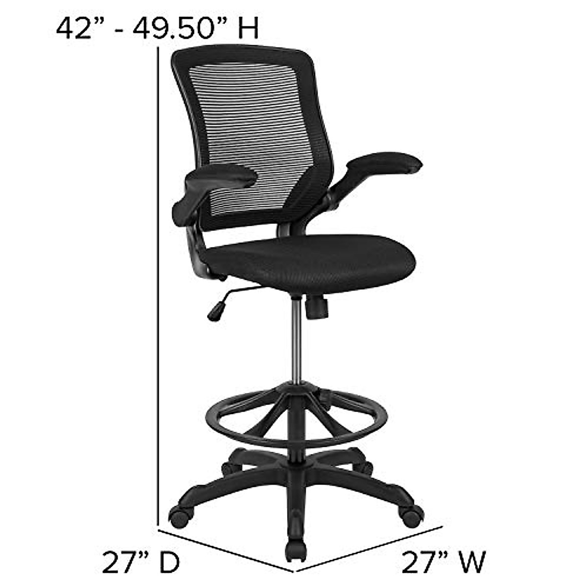 Flash Furniture Office Seating, 27"W x 27"D x 42" - 49.5"H, Black