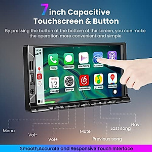 Double Din Car Stereo with Apple Carplay and Android Auto, Car Audio Receiver with Voice Control, 7 Inch Touchscreen Car Radio, Bluetooth, FM, AV in/USB Port, Mirror Link, Backup Camera
