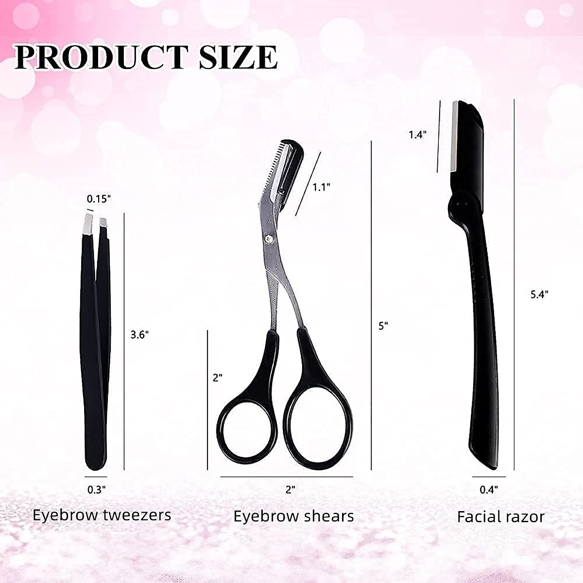 XUJINCN3-in-1 Eyebrow Scissors Kit，Eye Brow Cutter for Women，Eyebrow Grooming kit Specially Designed for Women，Include；Eyebrow Scissors with Comb, Hair Removal Tweezers, Facial Eyebrow Razor（Black)