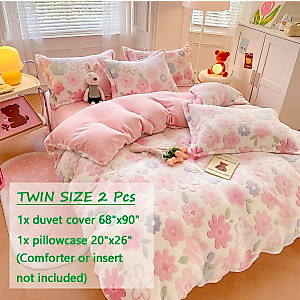 KASBLUEL Bedding Sets, Pink Rabbit Duvet Cover Aesthetic Comforter Covers Ultra Fluffy Blanket Soft Cute Kawaii Bed Set for Toddler Teen Kids Girls Women (Pink Flowers, Twin)