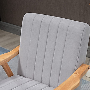 HOMCOM Mid-Century Modern Accent Chair, Upholstered Arm Chair for Living Room, Comfy Chair for Bedroom with Wood Legs, Gray