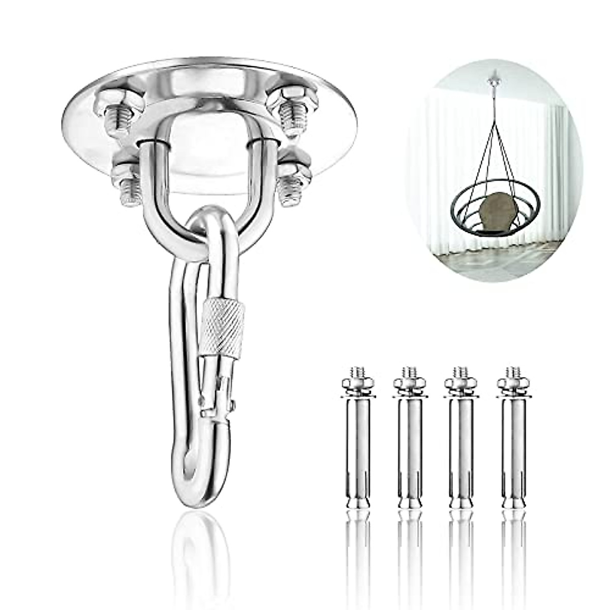 HIAWMULN Hammock Hanging Kit, 1000 LB Capacity Heavy Duty Swing Durable Hammock Hooks, Hook for Hammock Chair, Hammock Straps, Indoor Swing, Sensory Swing, Sandbag, Yoga, Gym