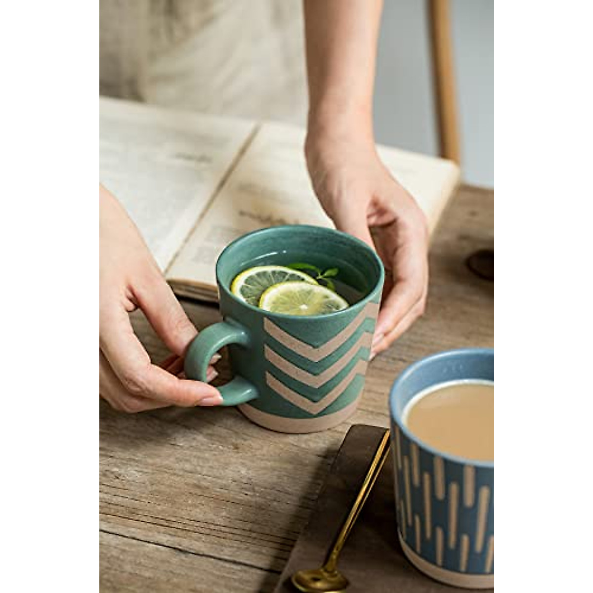 Buren Ceramics 14oz Coffee Mugs Set of 4, Perfect for Latte, Green Tea, Cappuccino and Beverages. Microwave and Dishwasher Safe Cups. Modern Theme Matte Finish, Makes a Great Gift