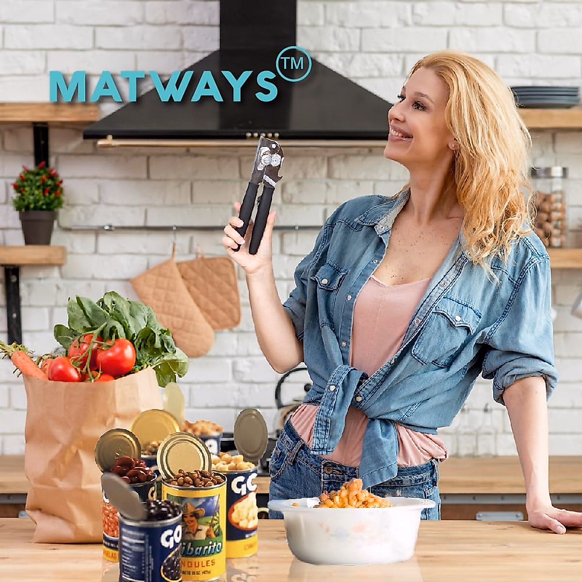Matways Heavy Duty Commercial Hand Can Opener, Easy Crank Can Opener with Extra Long ergonomic Handle, Stainless Steel Sharp Blade, Large Size Manual Can Opener with Black Comfortable Handle Grip
