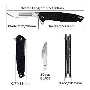 Samior S102 Mini Flipper Scalpel Folding Pocket Knife with 10pcs #24 Replaceable Blade, Flat Texture Contoured G10 Handle with Liner Lock, Utility EDC Keychain Knives, 1.2oz