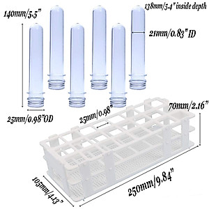 15 Pack Test Tubes with Rack - Buytra 40ml Clear Plastic Test Tube Gumball Candy Tube with Caps 25x140mm - 24 Holes Detachable Test Tube Rack Holder for 25mm Tubes