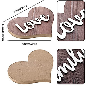 Jetec 2 Pieces Love Family Heart Wooden Sign Heart Shaped Wooden Decoration Rustic Table Sign Wooden Heart Table Centerpiece for Home Kitchen Living Room Bedroom Office Table Decor