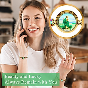 Youyole 50 Pieces San Judas Tadeo Bracelet Saint Jude Bracelet Rosary Adjustable Handmade Green Knot Rosary Bracelet St Jude Bracelet for Women Men