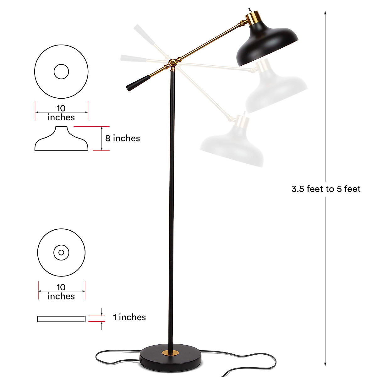 Brightech Wyatt LED Floor Lamp, Industrial Floor Lamp for Living Rooms & Offices – Charming Farmhouse Floor Lamp, Adjustable Head Standing Lamp for Bedroom Reading, Stunning Living Room Decor