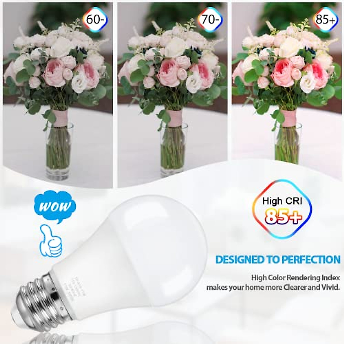 ASOMST A19 LED Light Bulbs, 100 Watt Equivalent, 5000K Daylight White 1100Lumen Bulbs 11W, Non-Dimmable Frosted Lighting E26 Base, CRI 85+, 25000+ Hours Lifespan, No Flicker, Pack of 4