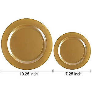 I00000 102 Pieces Solid Gold Disposable Plates, Gold Plastic Plates, Premium Plastic Party Plates Includes: 51 Dinner Plates 10.25 Inch and 51 Salad/Dessert Plates 7.5 Inch