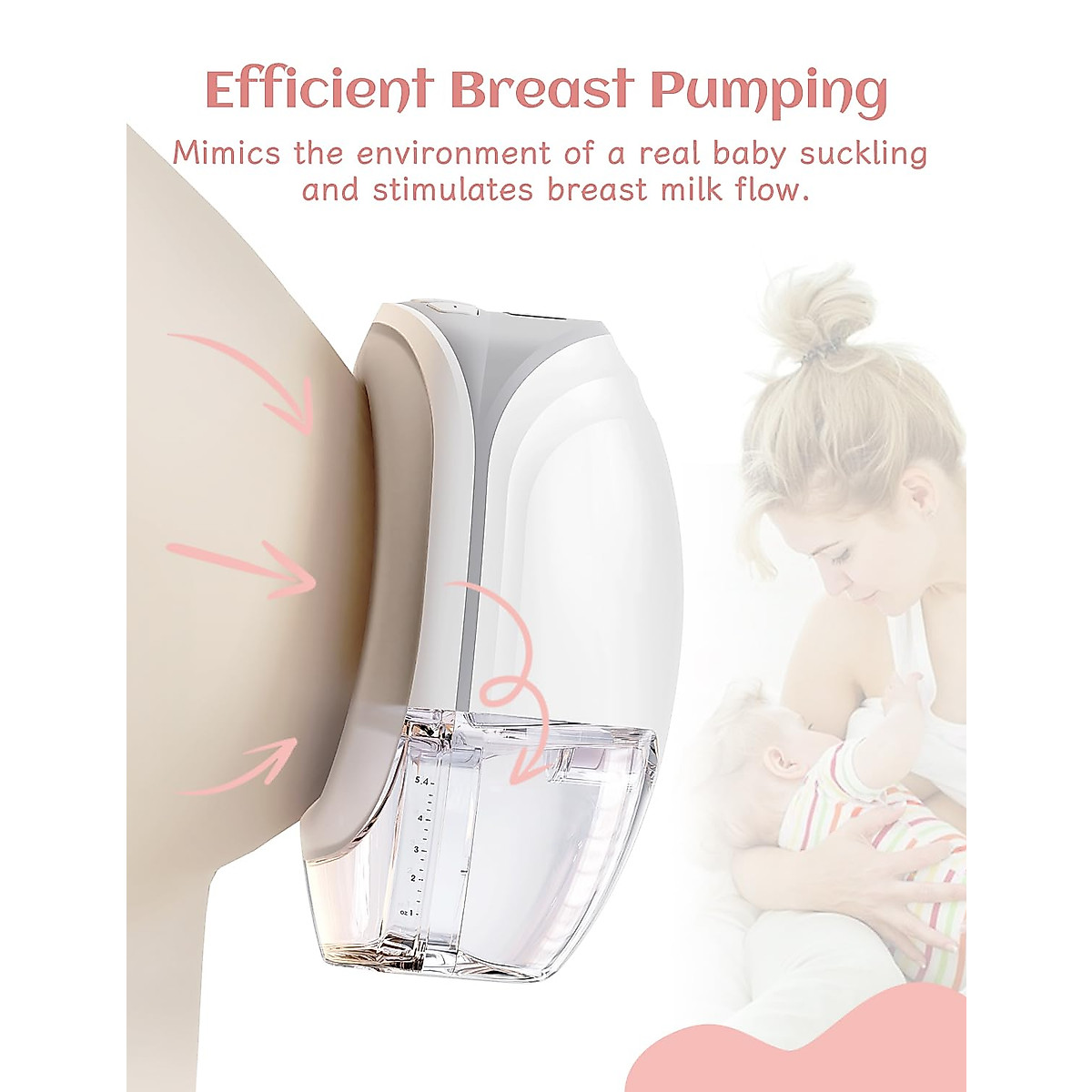 X-Bosak Breast Pump Hands Free, Wearable Electric Portable Silicone Breast Pump, 3 Modes & 8 Levels, Painless & Leak-Proof Design, 17mm~27mm Flange Inserts, Smart LCD Display, 2 Pack, White