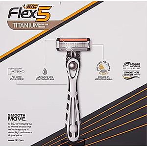 BIC Flex 5 Men's 5-blade Disposable Razor, For a Smooth and Comfortable Shave, 8-Count Pack of Mens Razors White