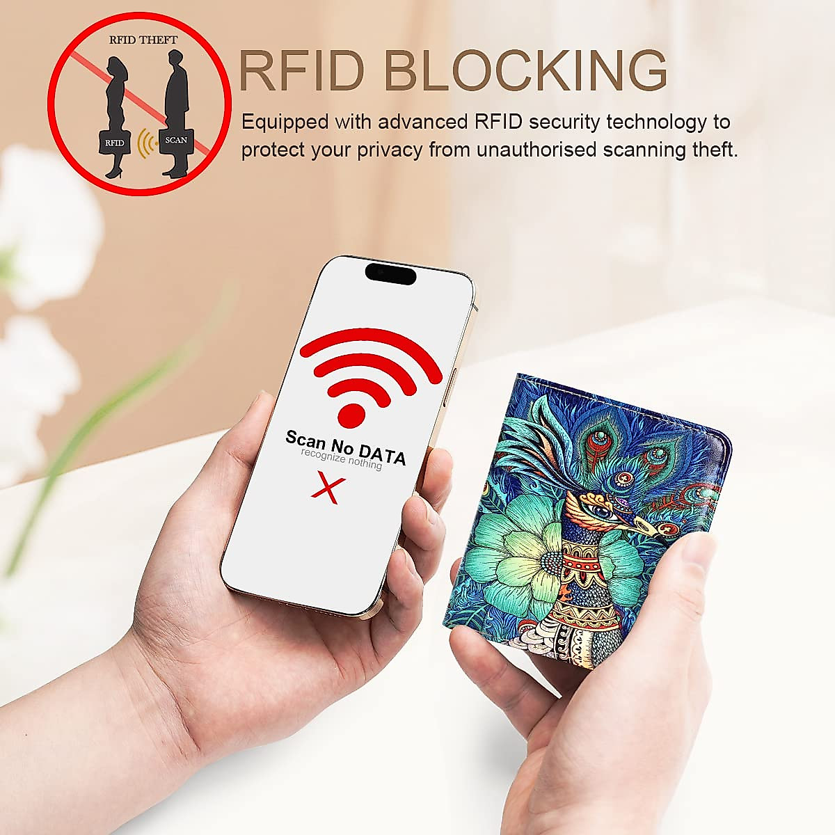 APHISON Womens Wallet, Slim Small Wallet for Women RFID Wallet Women Cartoon Microfiber Leather with ID Credit Card Holder Zipper Coin Pocket Bifold Compact Wallet Peacock