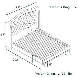 Morden Fort Velvet Bed Frame California King Bed Frame with Headboard Upholstered Wood Platform with 51” Headboard, Heavy Duty Bed Frame with Wood Slat Support, No Box Spring Needed, Beige