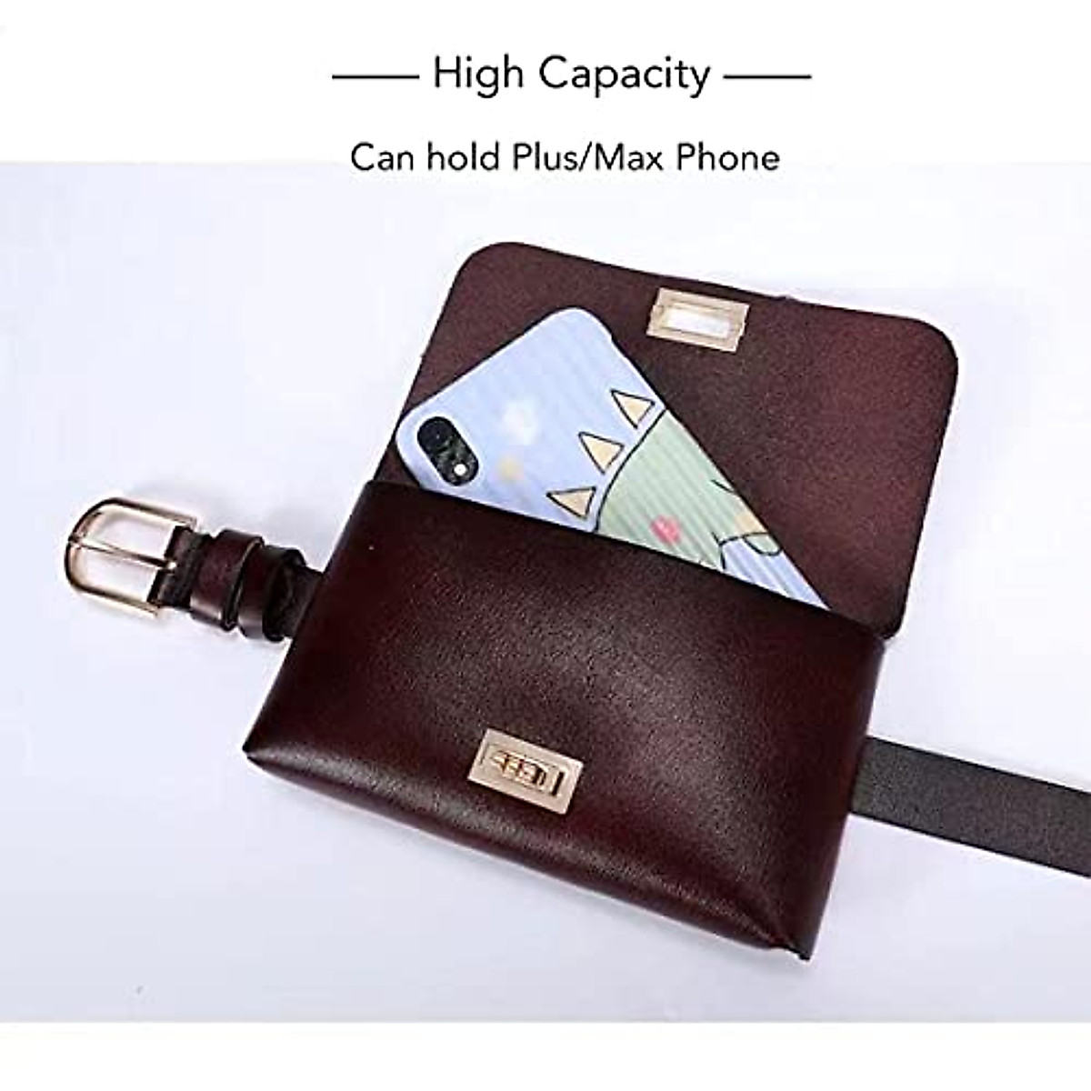 Fashion Belt for Women`s Dress and pants with Removable Mini Waist Bag, Cell Phone Pocket (Coffee), 43 inch