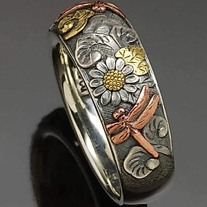 Jude Jewelers Retro Vintage Hammered Dragonfly Lotu Leaf Flower Wedding Anniversary Statement Band Ring (12)