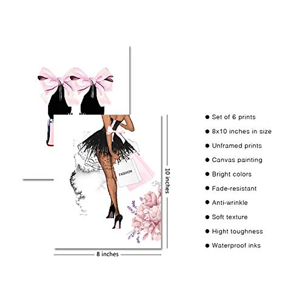 HoozGee Fashion Wall Art Prints Set of 6 Pink Room Decor Makeup Art Pictures Wall Decor Canvas Prints Art Posters Perfume Lipstick Artwork Girls Room Decor for Bedroom (8"x10" UNFRAMED)