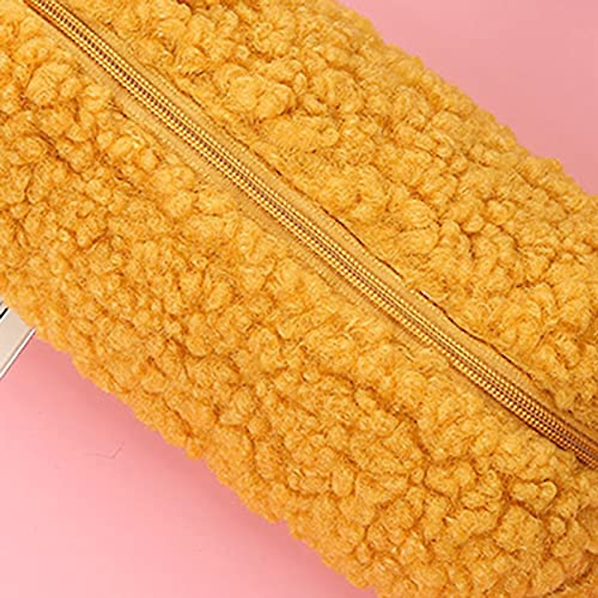 Faux Lambswool Pencil Case Student Zipper Plush Pencil Pouch for School Office Supplies, Solid Color Simple Pencil Case, High Capacity Portable INS Cosmetic Travel Zipper Bag 5 Colors Coffee