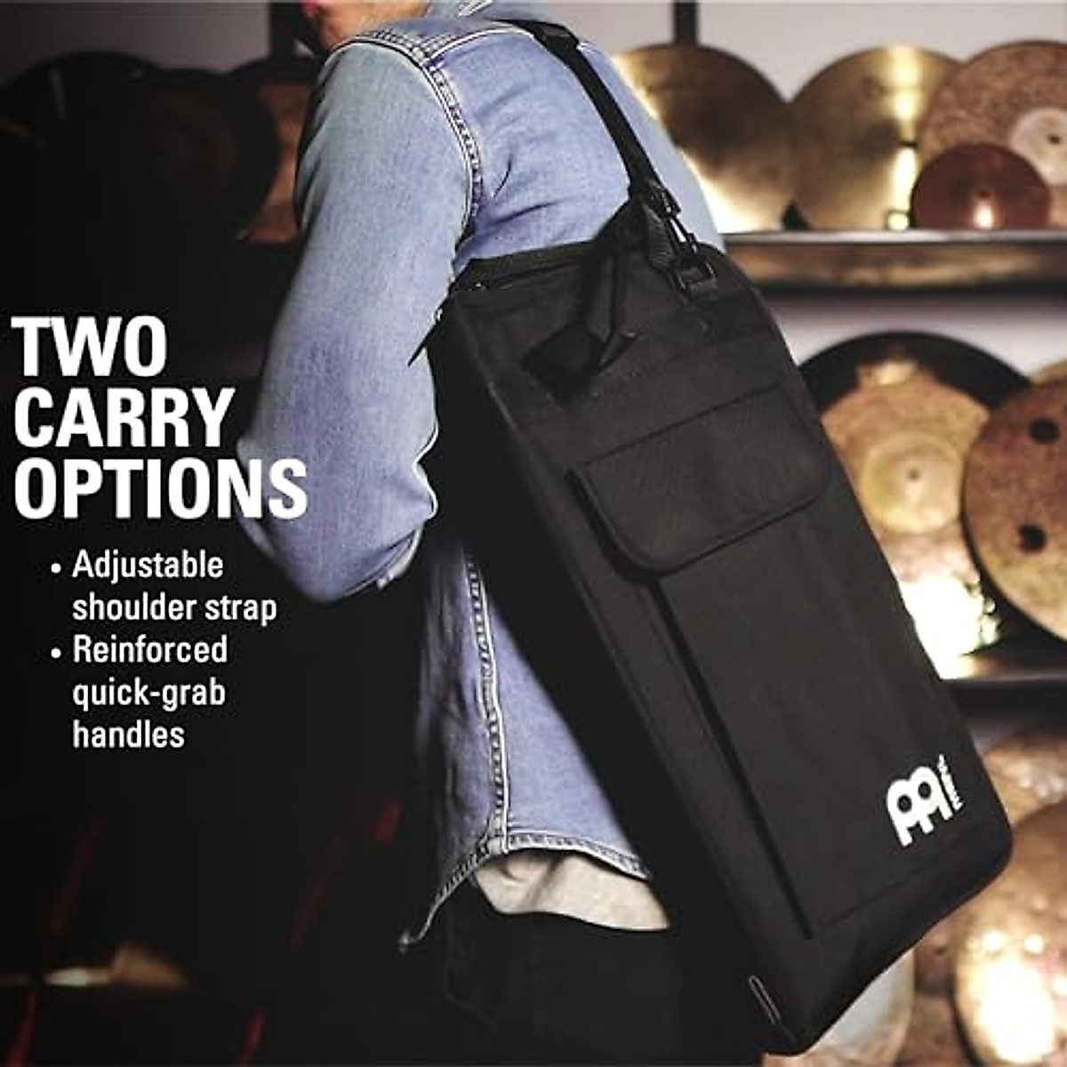 Meinl Percussion Drum Stick Bag with Extra Outside Pocket and Floor Tom Hooks – for Mallets, Brushes and Accessories, Black, Standard (MSB-1)