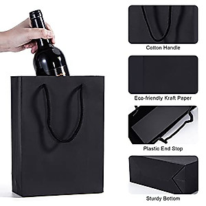 Katfort Medium Size Black Gift Bags 24pcs, Black Gift Bag with Handle 7.5''×3.1''×10.2'', Kraft Paper Bags Bulk for Gift, Party Favor Bag, Shopping Bag, Retail Bag