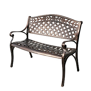 Outdoor Park Bench in Cast Aluminum, Garden Bench w/Rose Back and Armrests, Weatherproof, Loveseat for Patio Porch Deck Yard Lawn, 881lb Capacity, 100×60×86cm (Color : Brass, Size : 100x60x86cm)