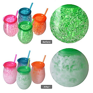 EASICOZI Cute Shape Frosty Freezer Ice Mugs with Straw Clear 11.8oz Set of 4(Red, green, blue and orange) (Oval)