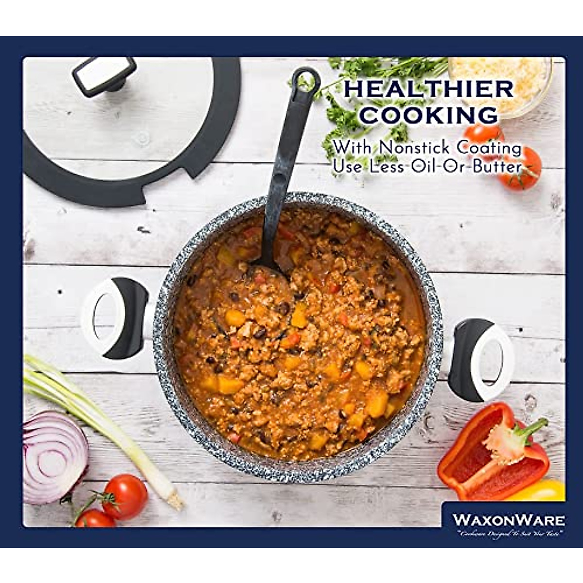 5.25 Quart Ceramic Nonstick Casserole Stockpot, Anti-Warp Non Toxic PTFE APEO PFOA Free Nonstick Pot With Lid, Induction Compatible (WaxonWare Stonetec Series)