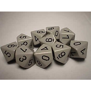 Chessex Dice Sets: Opaque Grey / Gray with Black - Ten Sided Die d10 Set (10)