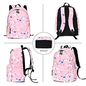 Junlion Dream Unicorn School Bag Kids 3-in-1 Bookbag Set, Laptop Backpack Lunch Bag Pencil Case Gift for Teen Girls Womens (Pink)