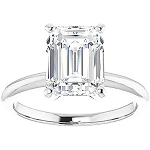 Moissanite World Minimalist Round Diamond Engagement Ring, Emerald Cut 3.00CT, Colorless Moissanite Ring, 925 Sterling Silver, Solitaire Engagement Ring, Wedding Ring, (5.5)