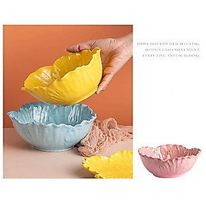 AwakingWaves Cute Handmade Ceramic Cereal Bowl with Hibiscus Designs for Fruit, Salad and Soup,Sculpted Flower-Shaped Candy Pink Bowl for Kitchen, Microwave and Dishwasher Safe, Party Decor