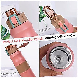 16 oz Stainless Steel Water Bottles,Vacuum Insulated Water Bottles for Hot & Cold Drinks,Perfect for Biking,Backpack,Camping,Office or Car (Pink)