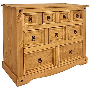 Sunnydaze 39.75-Inch W Solid Pine 9-Drawer Chest of Drawers - For Living or Dining Room - Light Brown