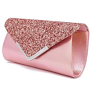 ZIUMUDY Sparkly Glitter Evening Envelop Clutches Shoulder Chain Bags Bridal Wedding Clutch Purse Wallet (Pink)