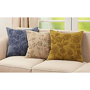 SARO LIFESTYLE Genevieve Collection Stone Washed Floral Throw Pillow with Poly Filling, 20", Taupe