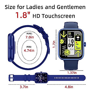 Smart Watch (Answer/Make Call), 1.8" Smartwatch Fitness Tracker for Android and iOS Phones with Heart Rate Sleep Tracking, Multi Sport Modes, Blood Oxygen, Ai Voice Control,Fitness Watch for Women Men