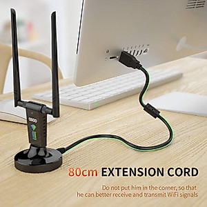 WiFi Adapter 1750mbps,QGOO Wireless USB Adapter Dual Band 2.4GHz/450Mbps 5GHz/1300Mbps High Gain 5dBi Antennas USB 3.0 Wireless Network Adapter for Desktop Laptop PC Windows XP/7/8/8.1/10/11