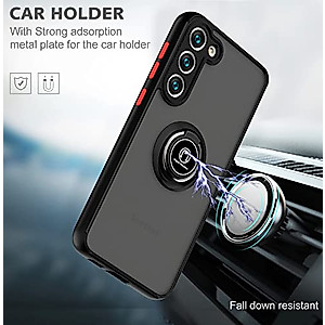 Zotita for Samsung s23 Mobile Phone Protective case with Metal Ring and Built-in Iron Plate, Heavy Enough to Reach Military Level, Better Protect Your Mobile Phone Black+red