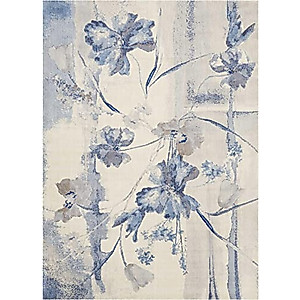 Nourison Somerset Floral Ivory/Blue 6'7" x 9'7" Area Rug, Easy Cleaning, Non Shedding, Bed Room, Living Room, Dining Room, Kitchen (7x10)