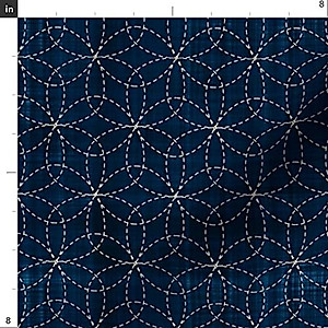 Spoonflower Fabric - Circles, Indigo, Japanese Inspired, Traditional, Embroidery Print, Printed on Petal Signature Cotton Fabric by The Yard - Sewing Quilting Apparel Crafts Decor