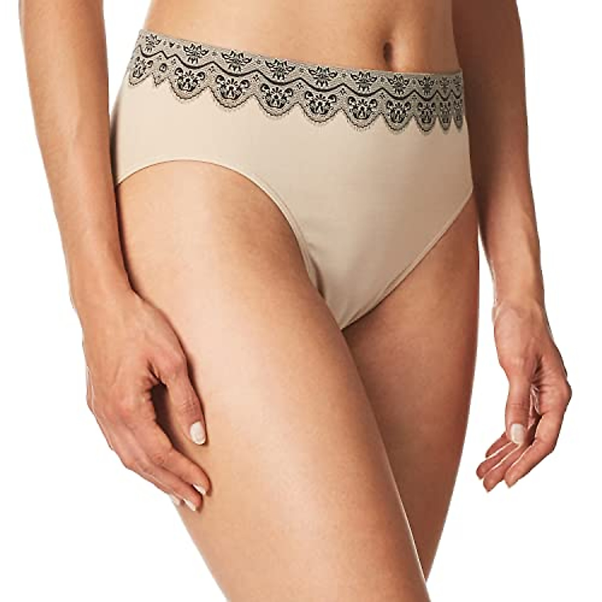 Bali Women's One Smooth U All Over Smoothing Hi Cut Panty, Nude with Black Lace, Large/7