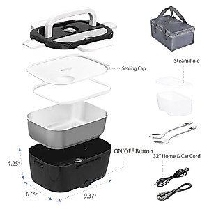 CocoBela Electric Lunch Box Food Heater, Portable Food Warmer with Removable 304 Stainless Steel Container, Dishwasher Safe, Suitable for Home and Car Use