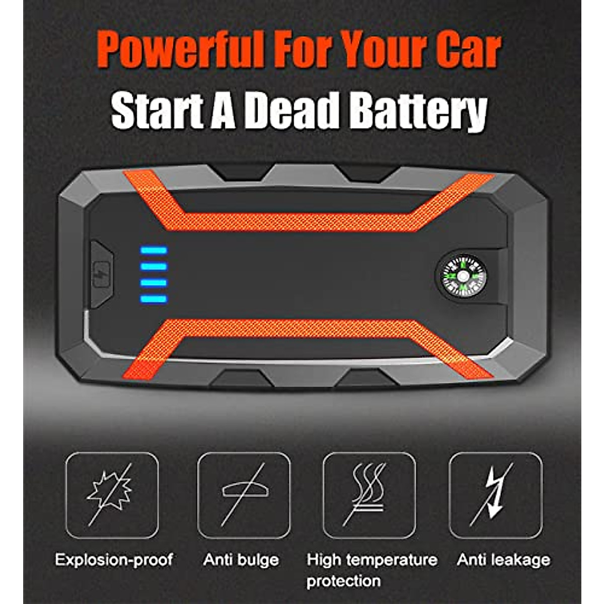 Gehopow Jump Starter Portable for 8.0L Gas/5.0L Diesel, 12V/1500A Auto Jump Box Car Battery Charger Pack, USB Quick Charge Type-C & LED Light & Compass