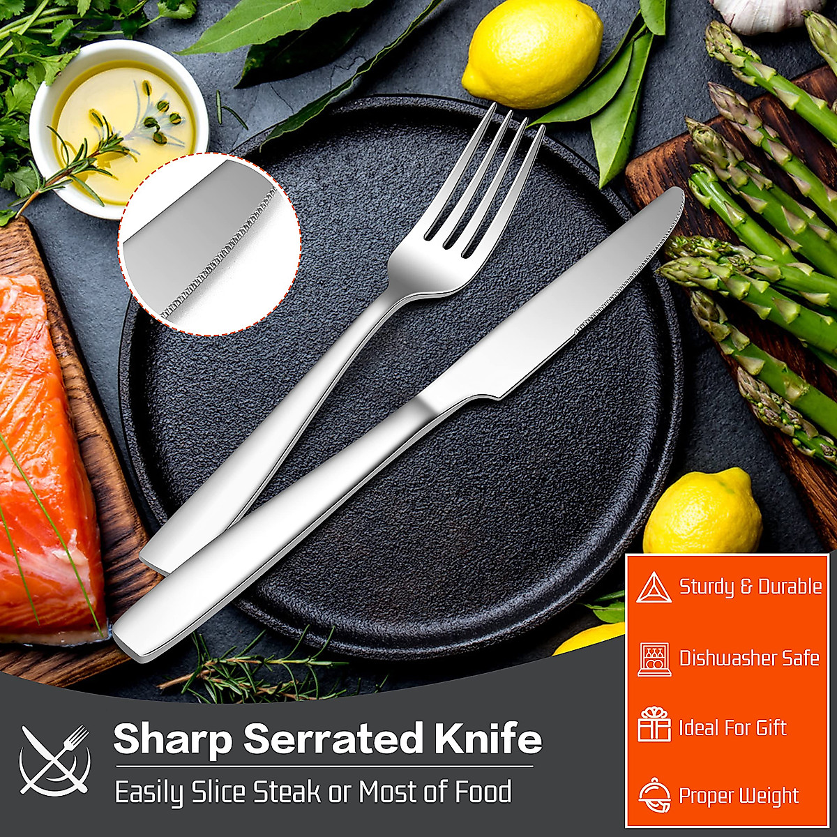 HaWare 18/10 Stainless Steel Flatware, 40-Piece Silverware Set Service for 8, Fancy Tableware Cutlery Set for Home Restaurant, Include Knife Fork Spoon, Mirror Finish Eating Utensils, Dishwasher Safe